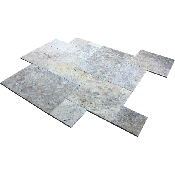 Travertine Antique Silver Tumbled French Pattern Tile 12mm - Nuway