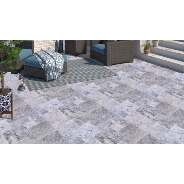 Travertine Tile Premium Silver Tumbled French Pattern Set 12mm - Nuway